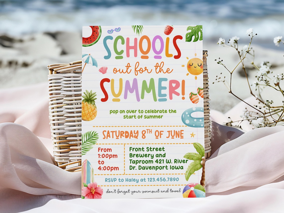 End of School Year Party Invitation Summer Party Invite Kids Schools ...