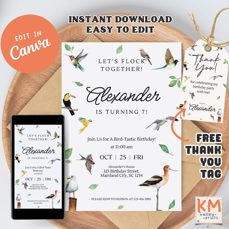 Bird Birthday Digital - Etsy UK