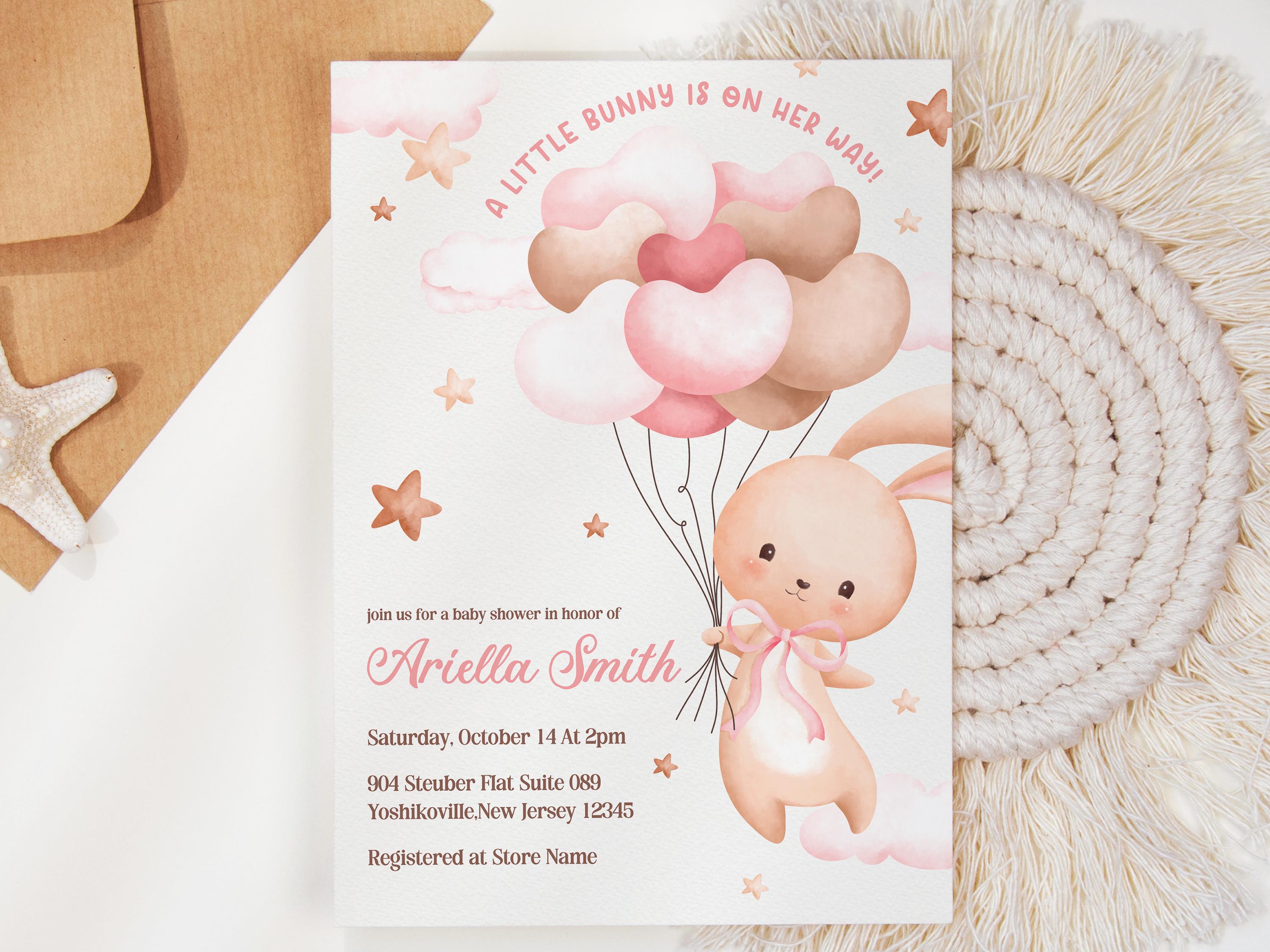 Rabbit Baby Shower Invitation Little Bunny Girl Baby Shower Invites ...