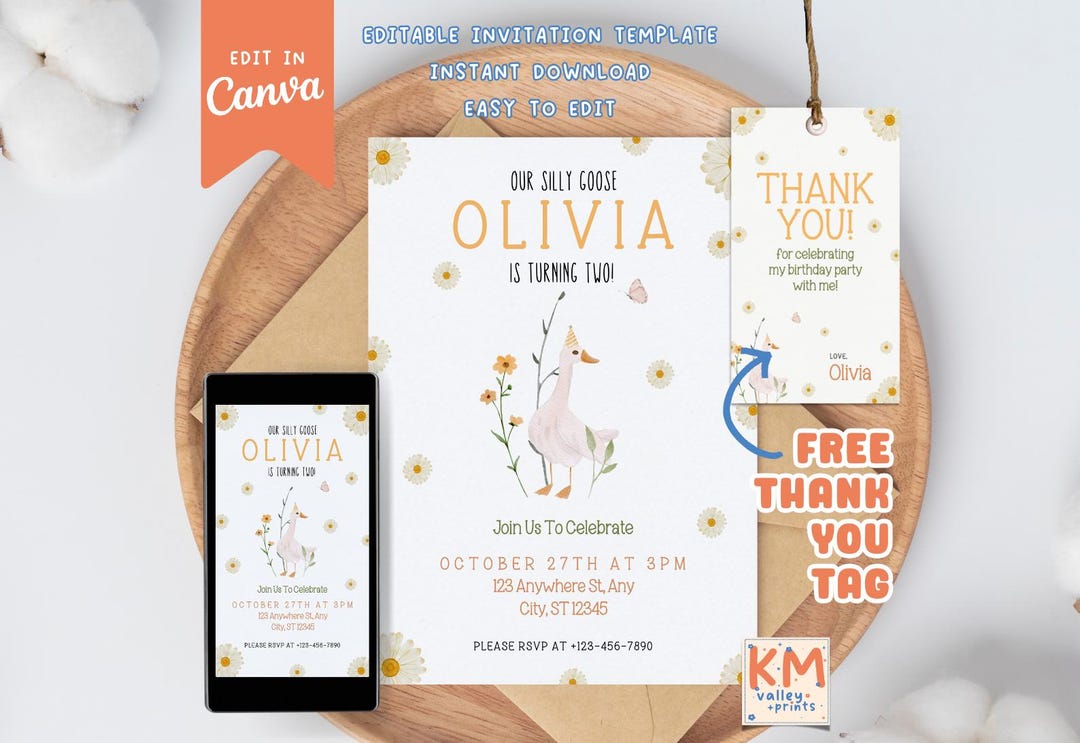 Editable Goose Birthday Party Invitation Template Silly Goose Birthday ...