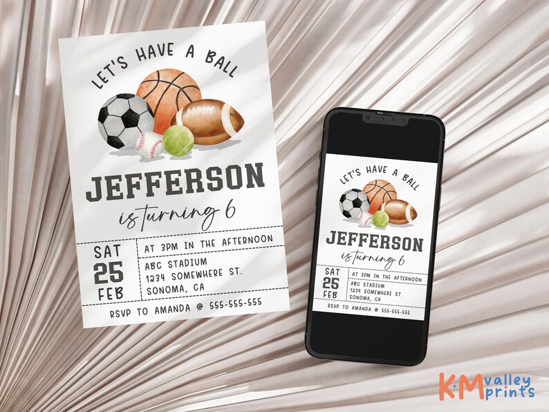 Ball Sports Birthday Party Invitation, Sports Theme Party, Basketball ...