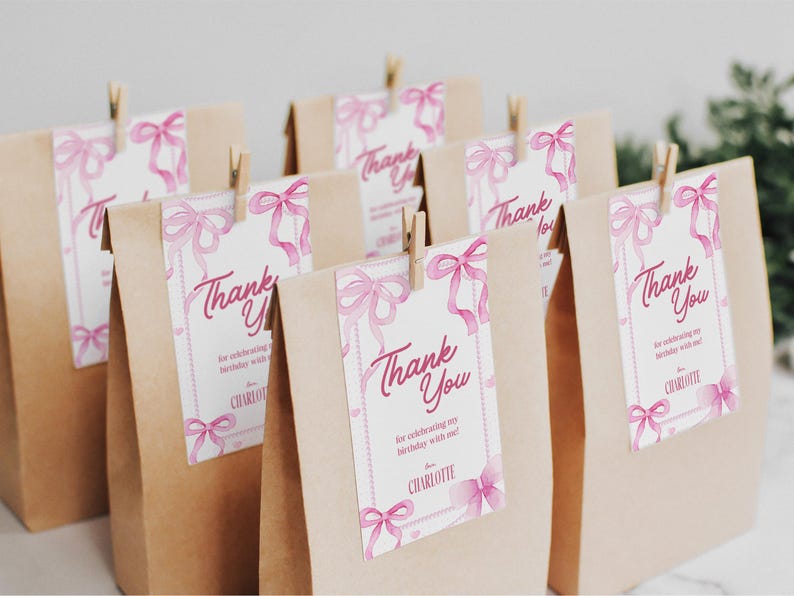 Bow Gift Tag Editable Bow Gift Tag Favor Printable Pink Coquette Bow ...