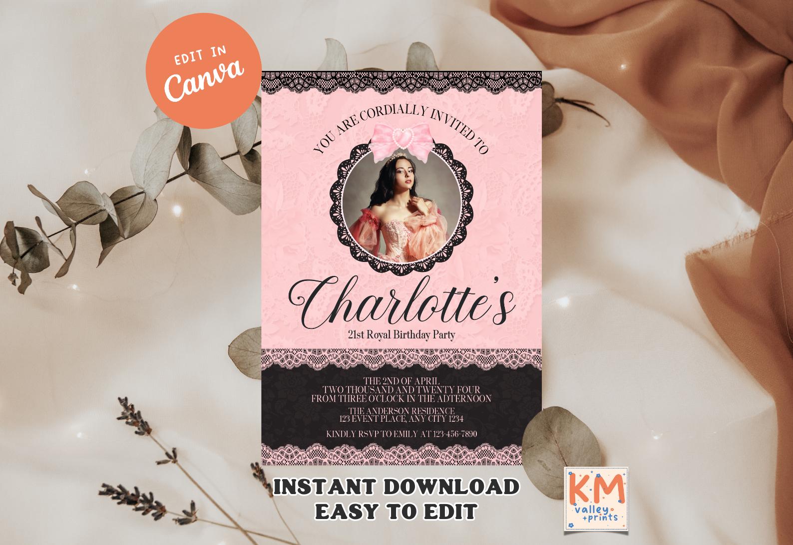 Editable Bridgerton Invitation, Royal Birthday Template, Vintage ...