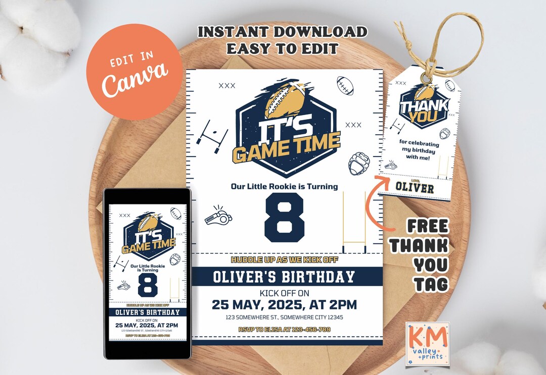 Printable Football Invitation, It's Game Time, Boy Birthday Invite ...