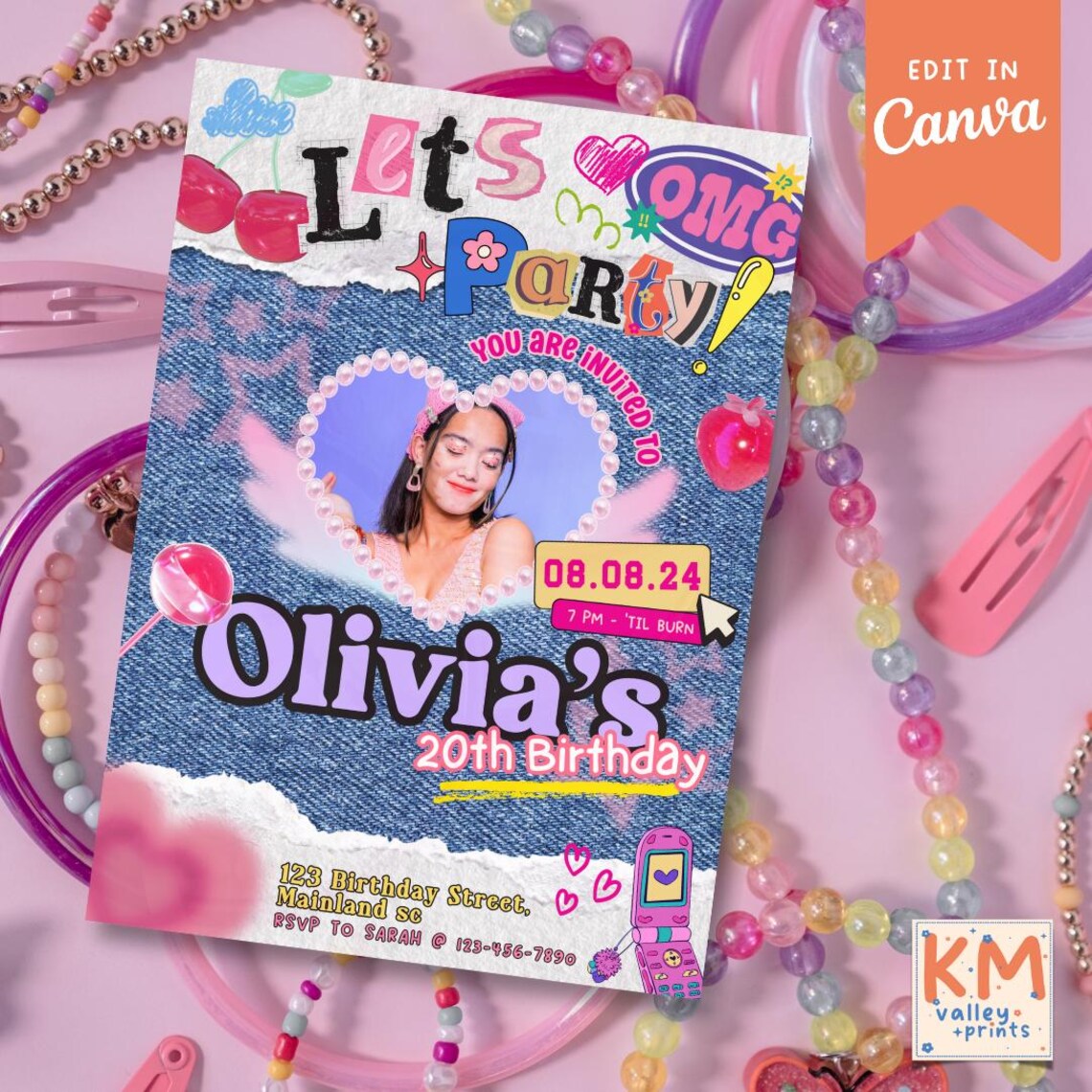 Y2k Birthday Invitation Editable 2000s Girly Themed Birthday Invite ...