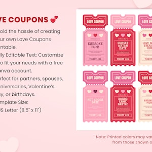 Retro Love Coupons Valentines Printable Love Coupons 60 Editable Retro ...