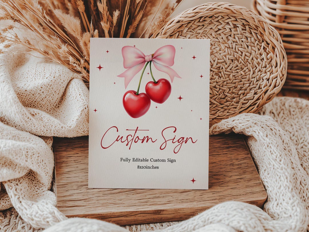 Cherry Custom Sign Printable Cherry Sign Editable Cherry on Top Table ...