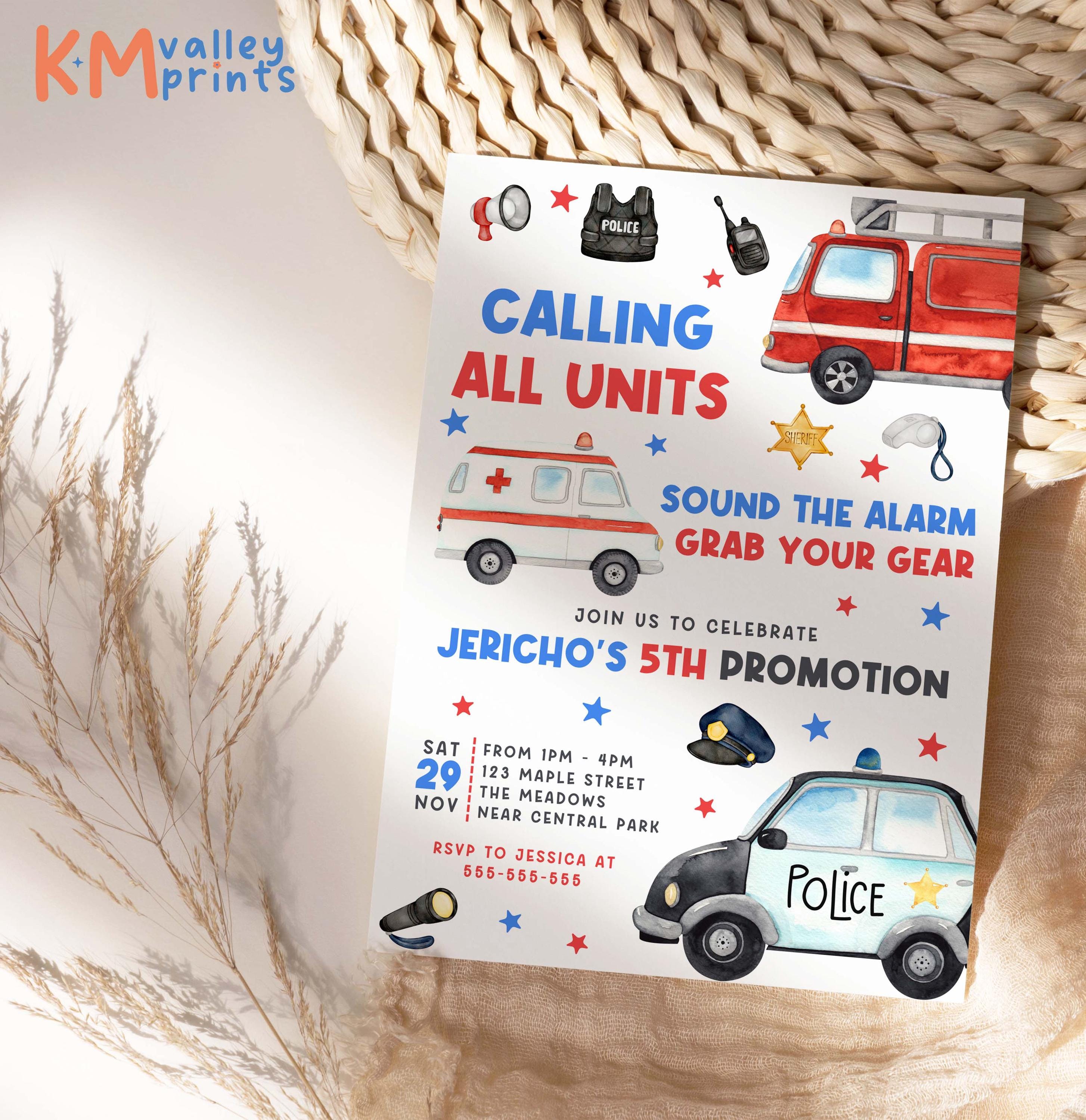 Calling All Units Birthday Party Invitation, Editable Emergency ...