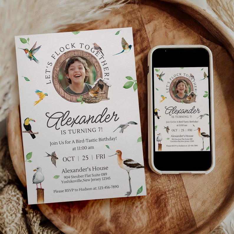 Bird Nerd Party Invitation Birthday Invite With Photo Bird Lover Themed ...
