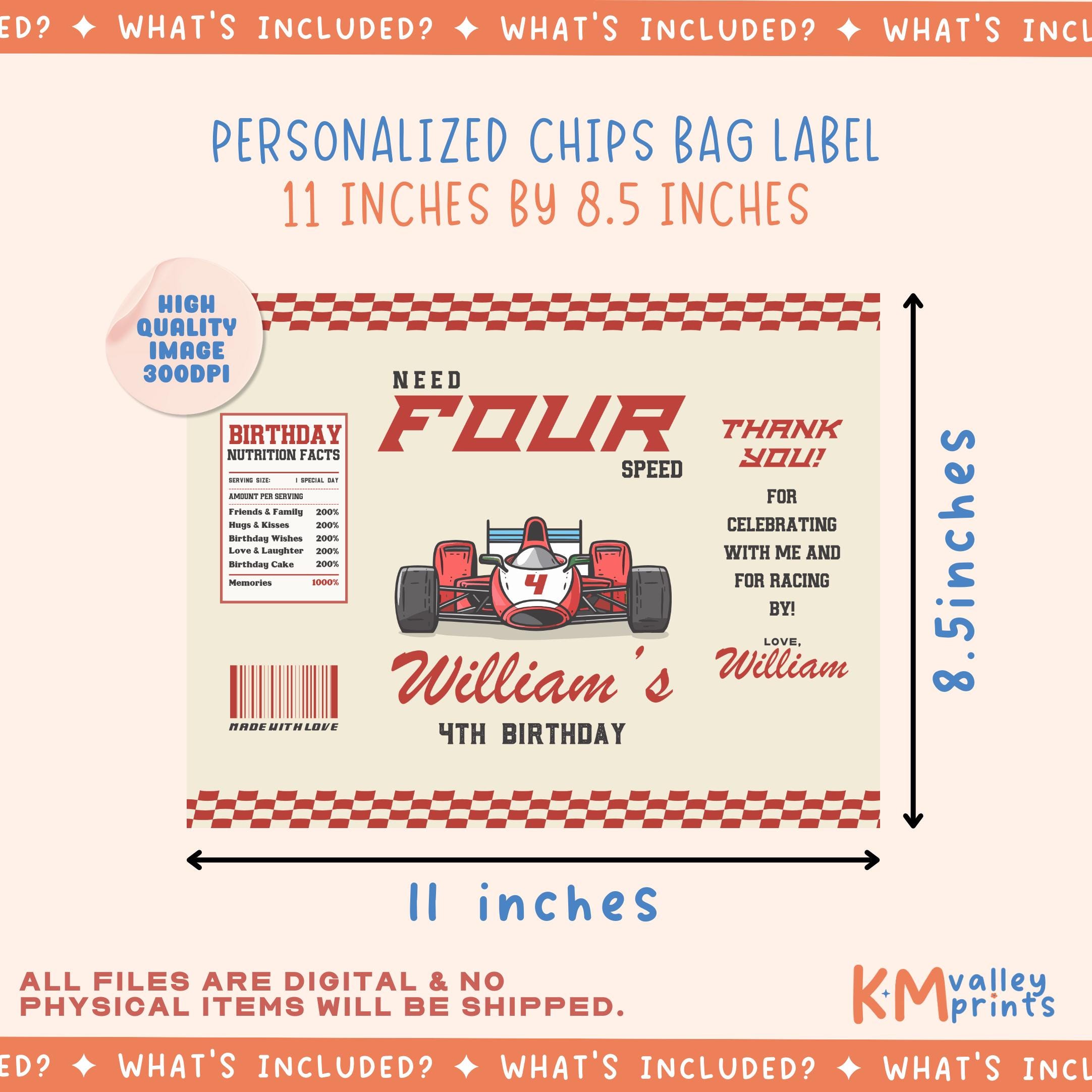EDITABLE Race Car Chip Bag Template Need FOUR Speed Chipbag Birthday ...