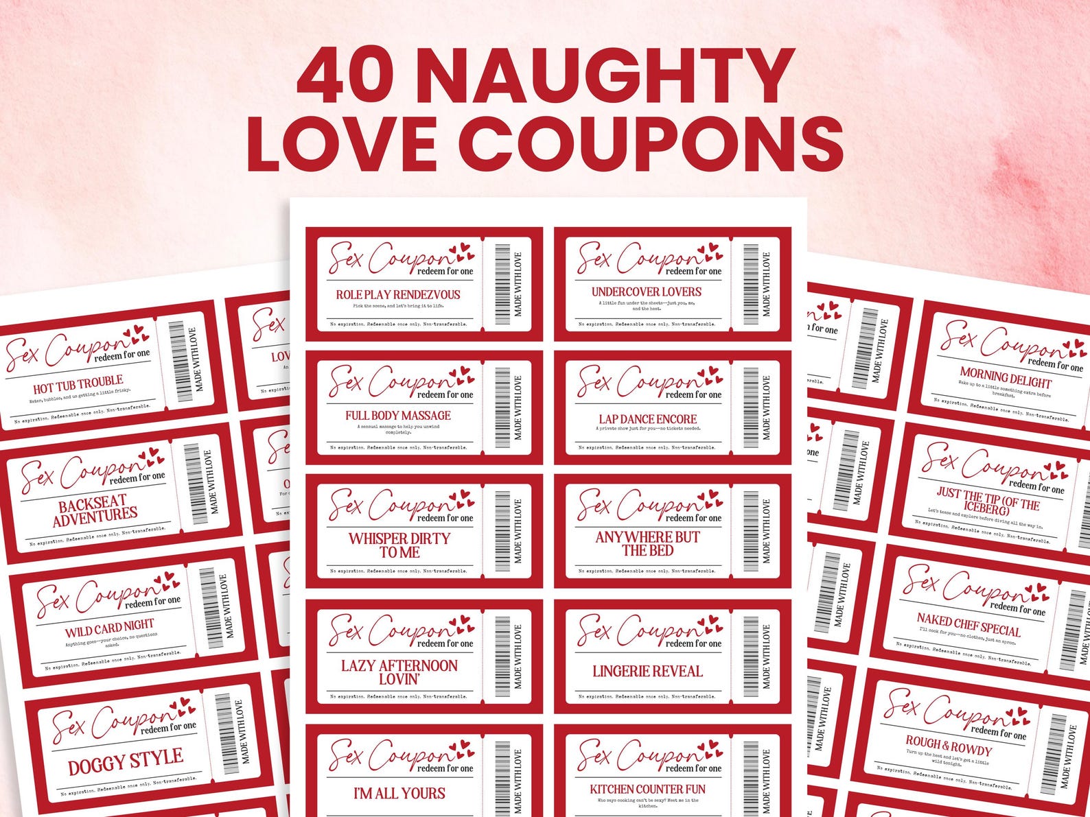 Sex Coupons Printable Love Coupons 40 Naughty Coupon for Couples ...