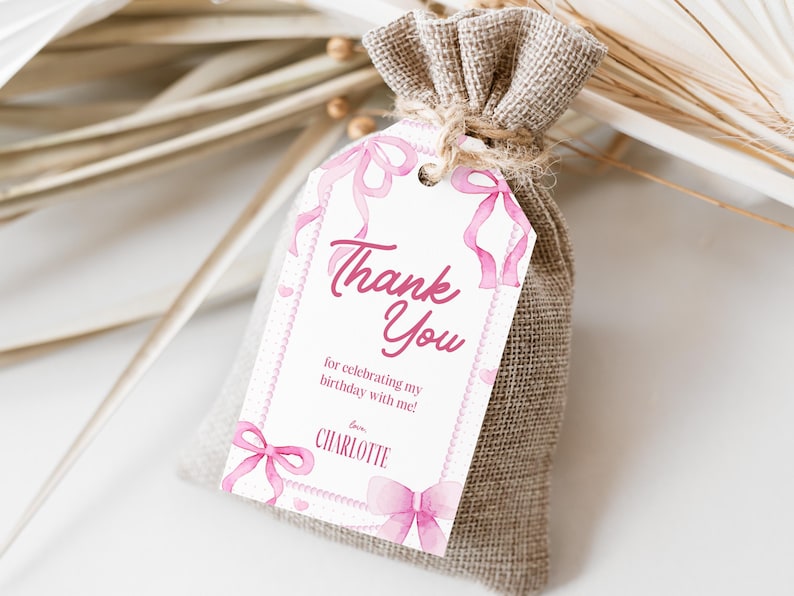 Bow Gift Tag Editable Bow Gift Tag Favor Printable Pink Coquette Bow ...