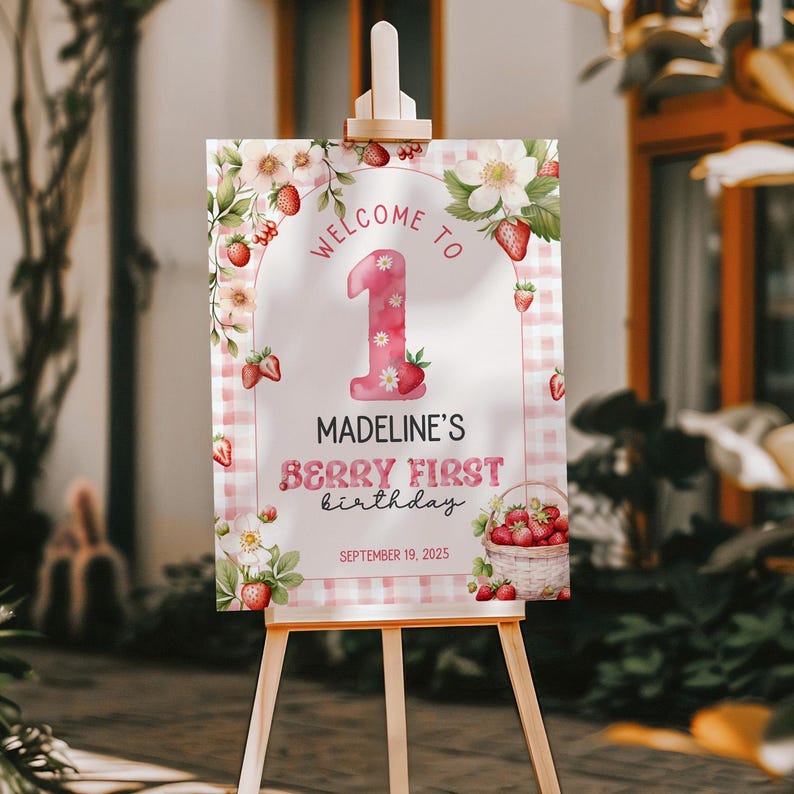 Berry First Birthday Sign Strawberry Welcome Sign Berry First Birthday ...