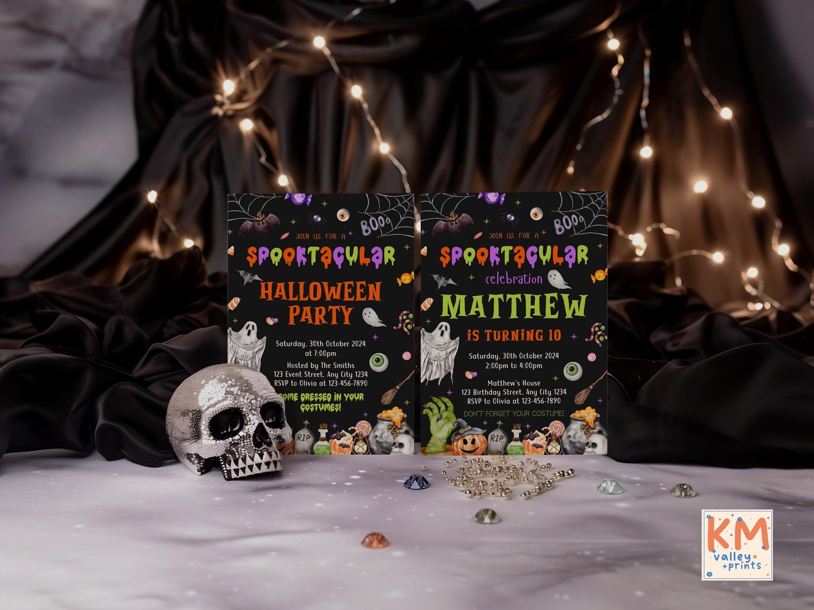 Black Halloween Party Invitation Canva Template Spooky Birthday ...