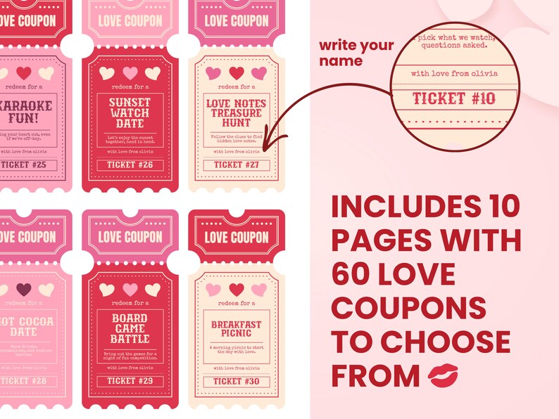 Retro Love Coupons Valentines Printable Love Coupons 60 Editable Retro ...