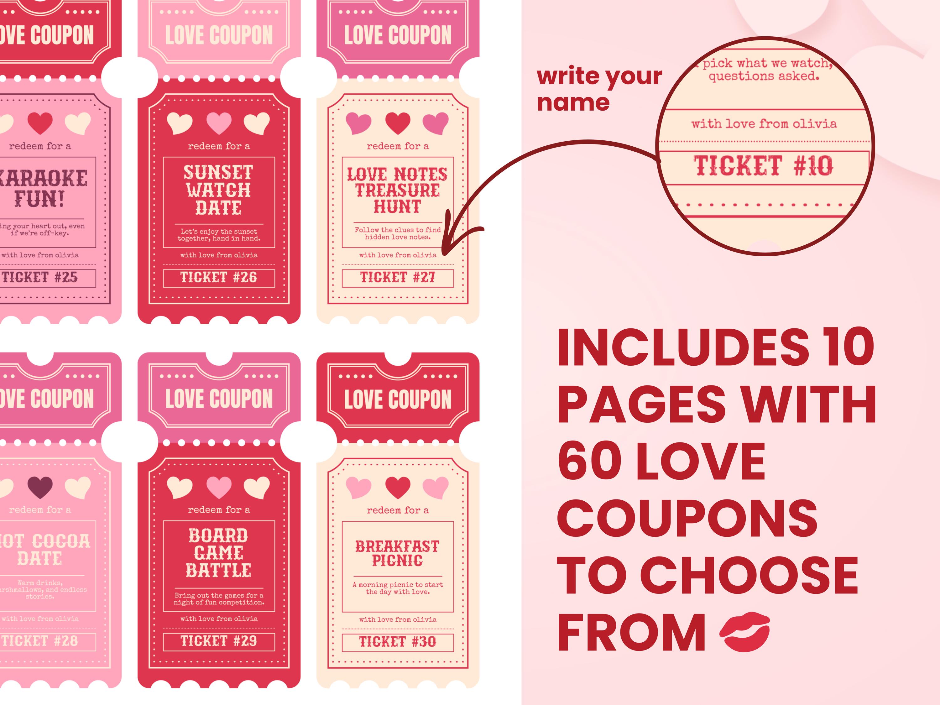 Retro Love Coupons Valentines Printable Love Coupons 60 Editable Retro ...