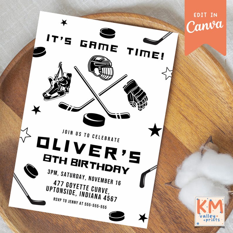 Ice Hockey Birthday Party Invitation, Editable Ice-skating Canva ...