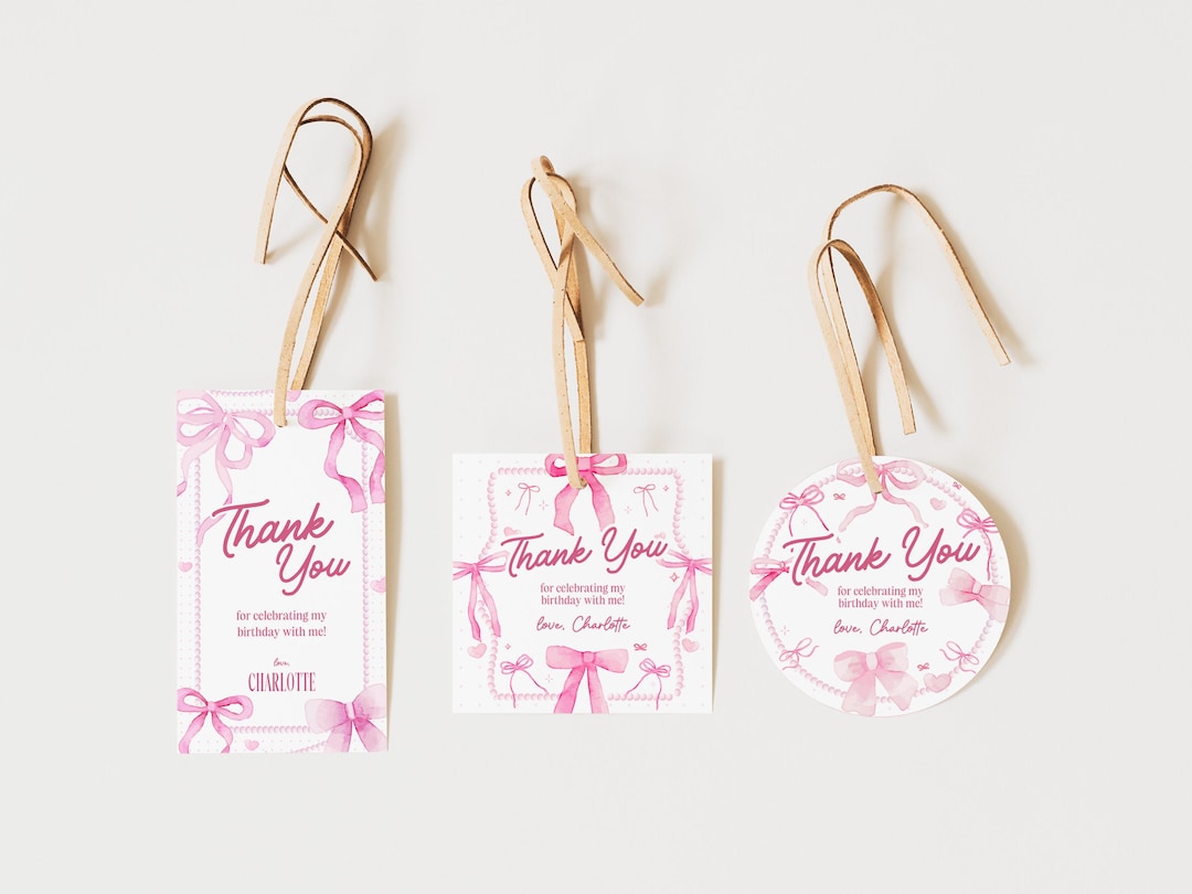 Bow Gift Tag Editable Bow Gift Tag Favor Printable Pink Coquette Bow ...