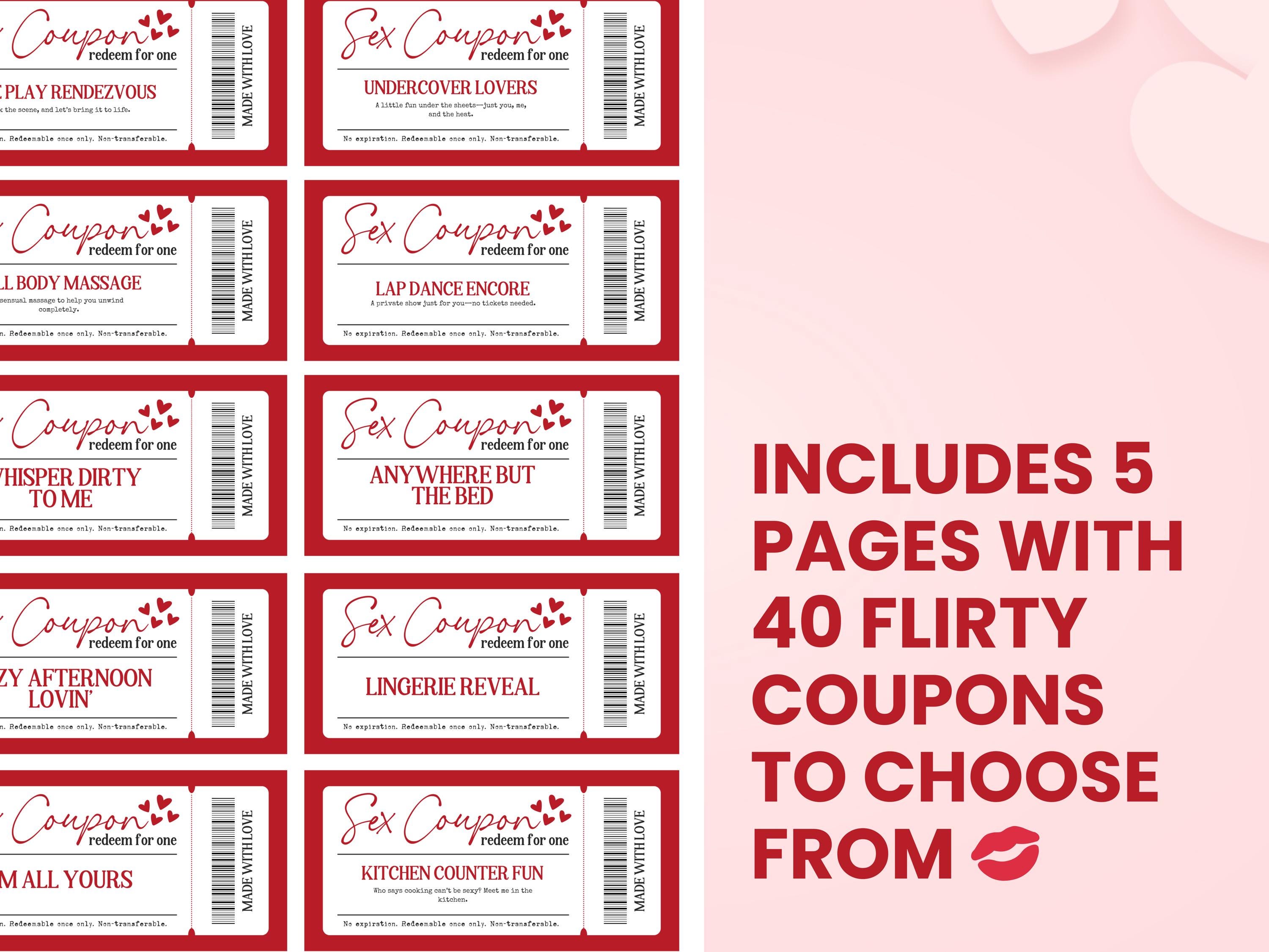 Sex Coupons Printable Love Coupons 40 Naughty Coupon for Couples ...