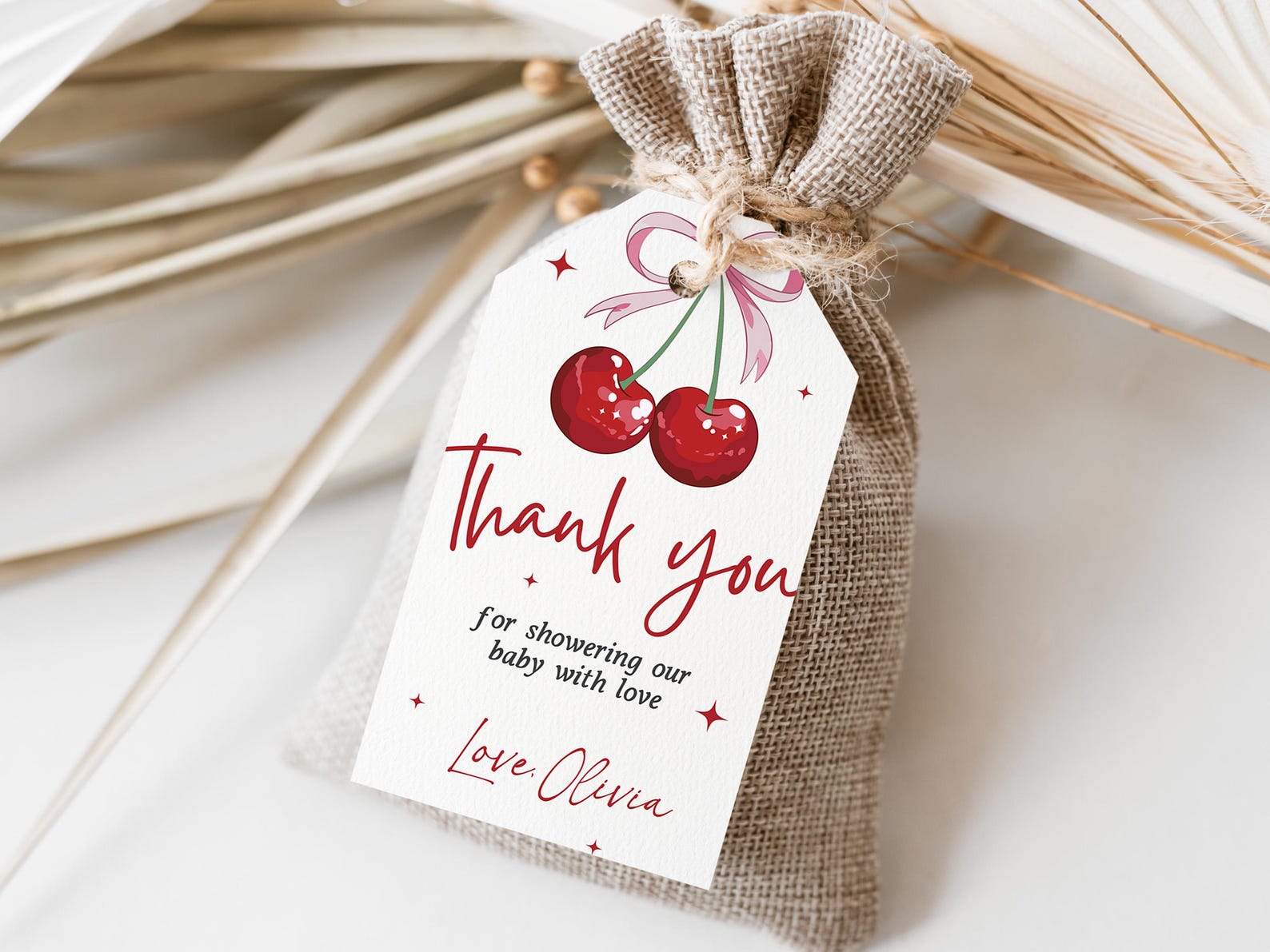 Cherry Shower Favor Tags Cherry on Top Thank You Tag Cherry Bow Party ...
