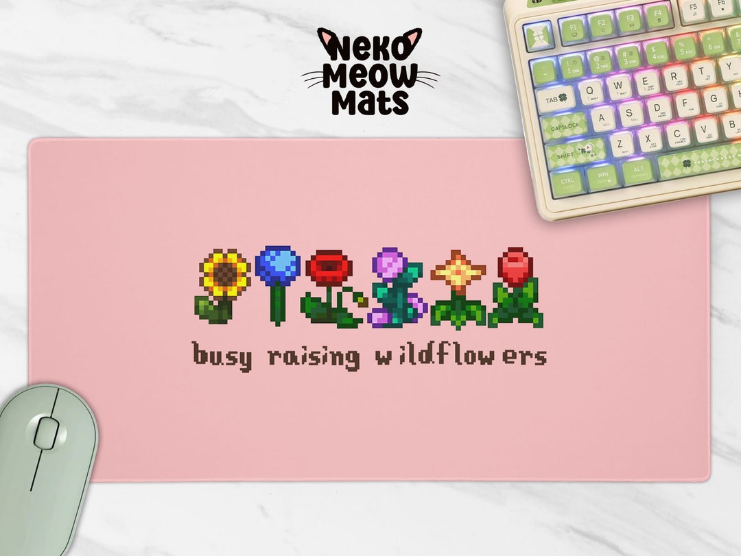 Pixel Wildflowers Desk Mat, Cute Pixel Mouse Pad, Pixel Desk Pad ...
