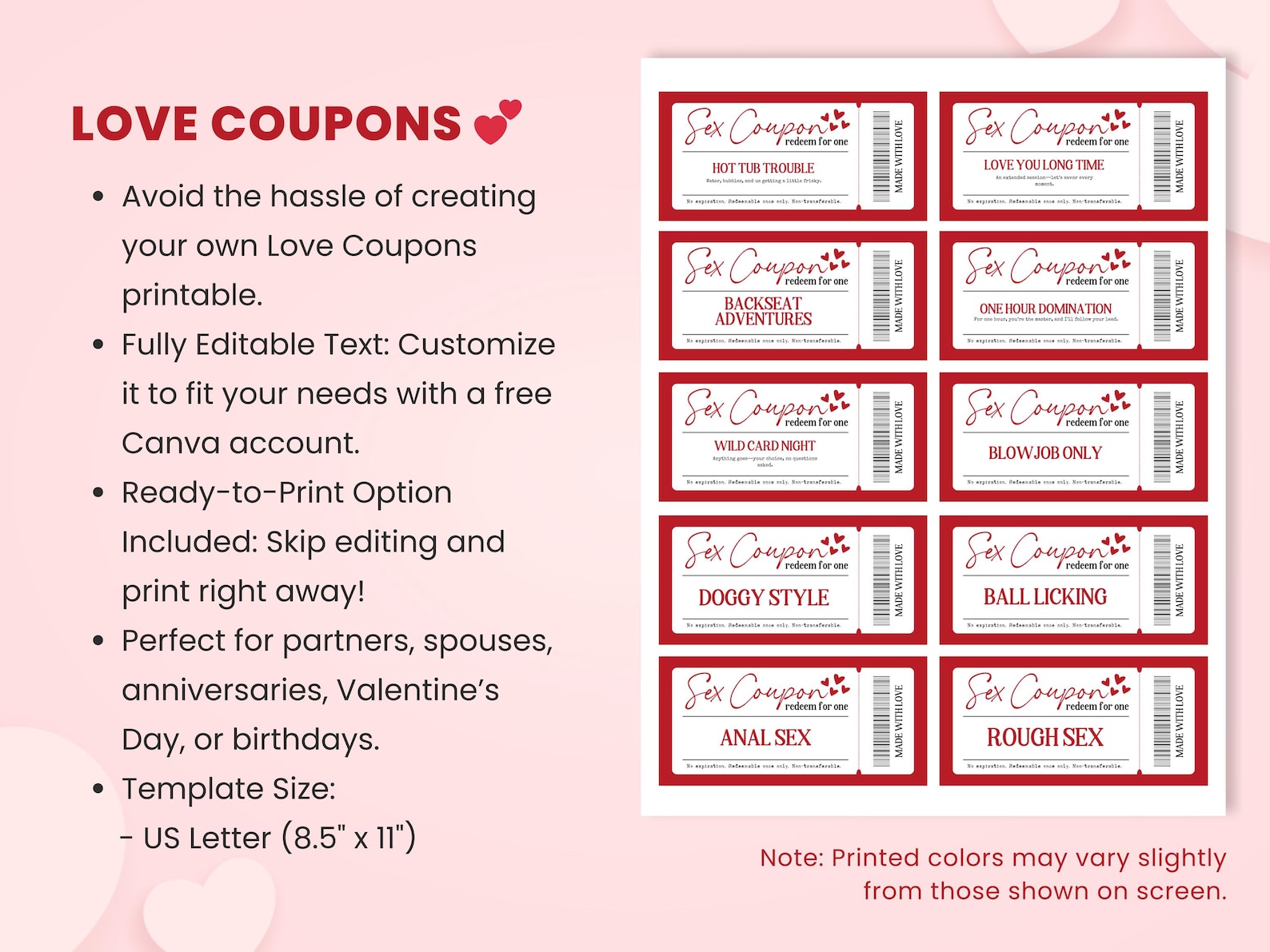 Sex Coupons Printable Love Coupons 40 Naughty Coupon for Couples ...