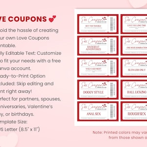 Sex Coupons Printable Love Coupons 40 Naughty Coupon for Couples ...