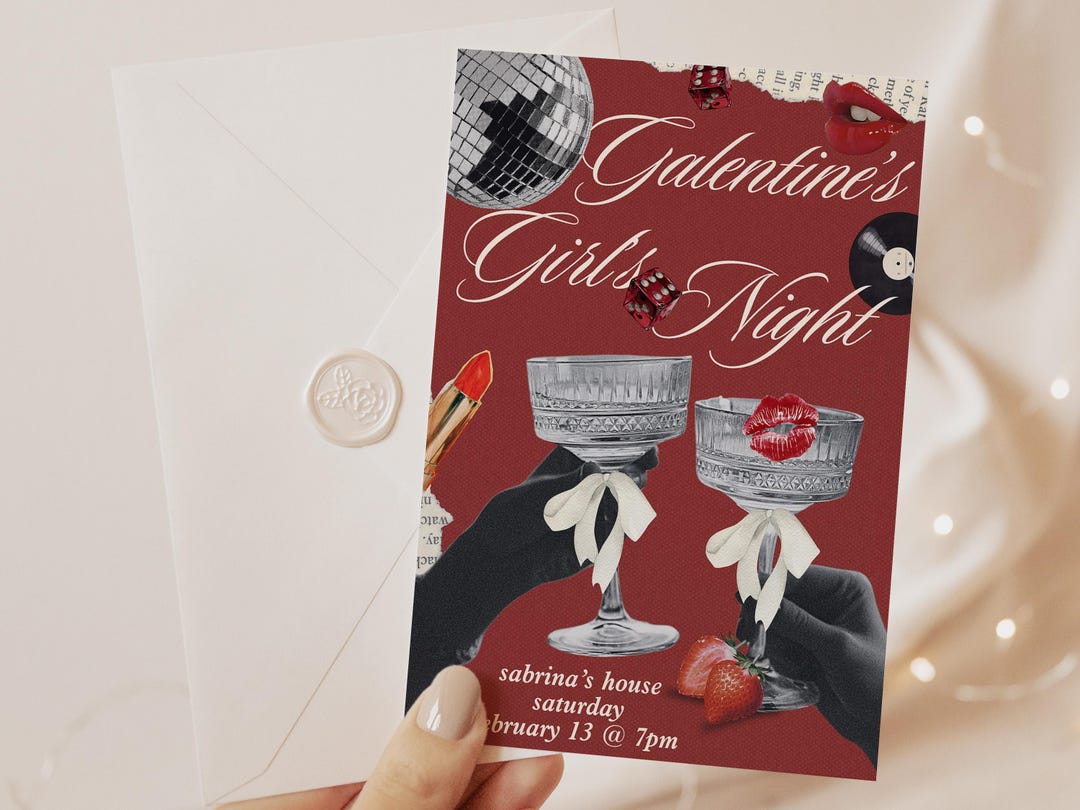 Girl's Night Invitation Retro Galentine's Invite Vintage Editable ...