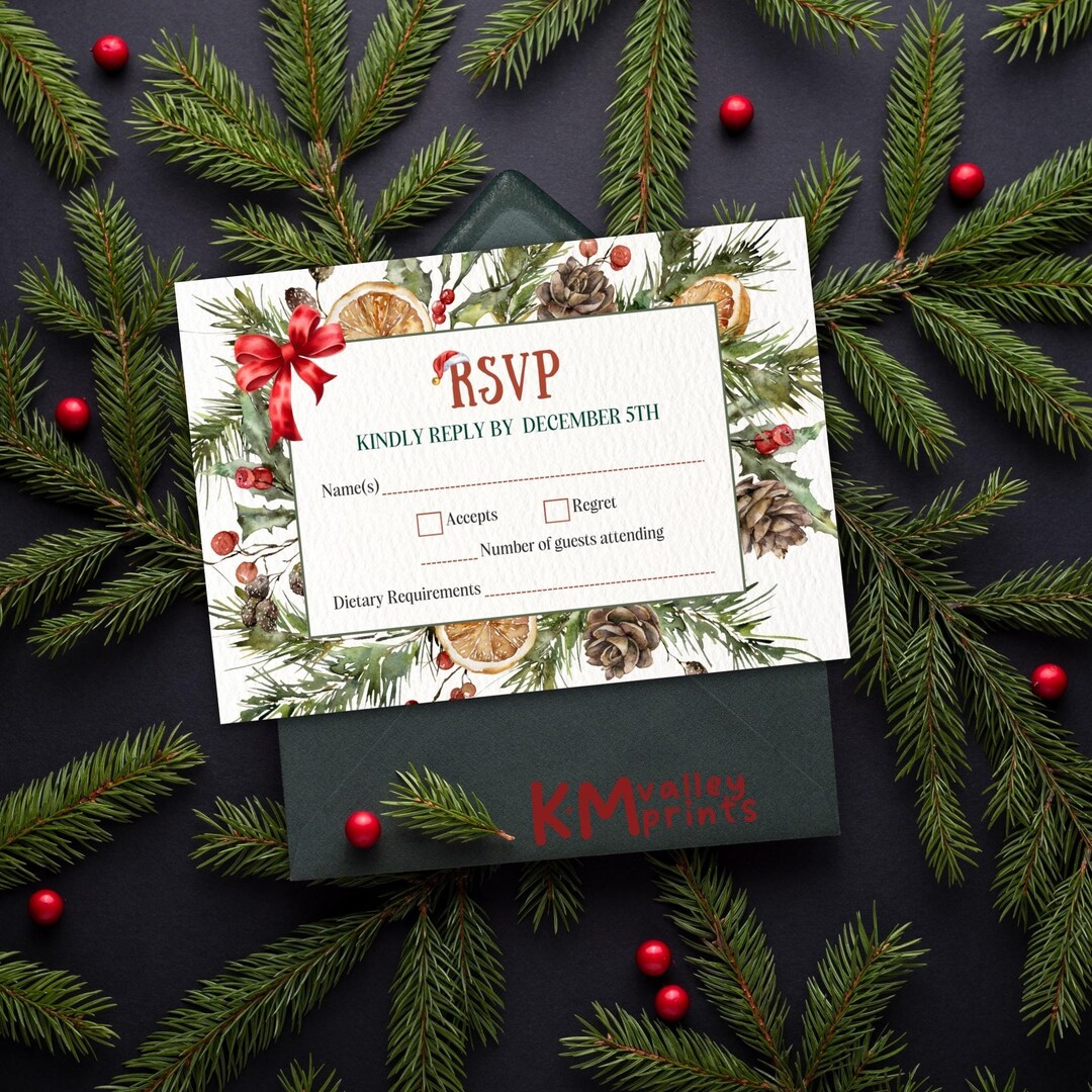 Editable Christmas Rsvp Card Template, Rsvp Rustic Modern Holiday ...