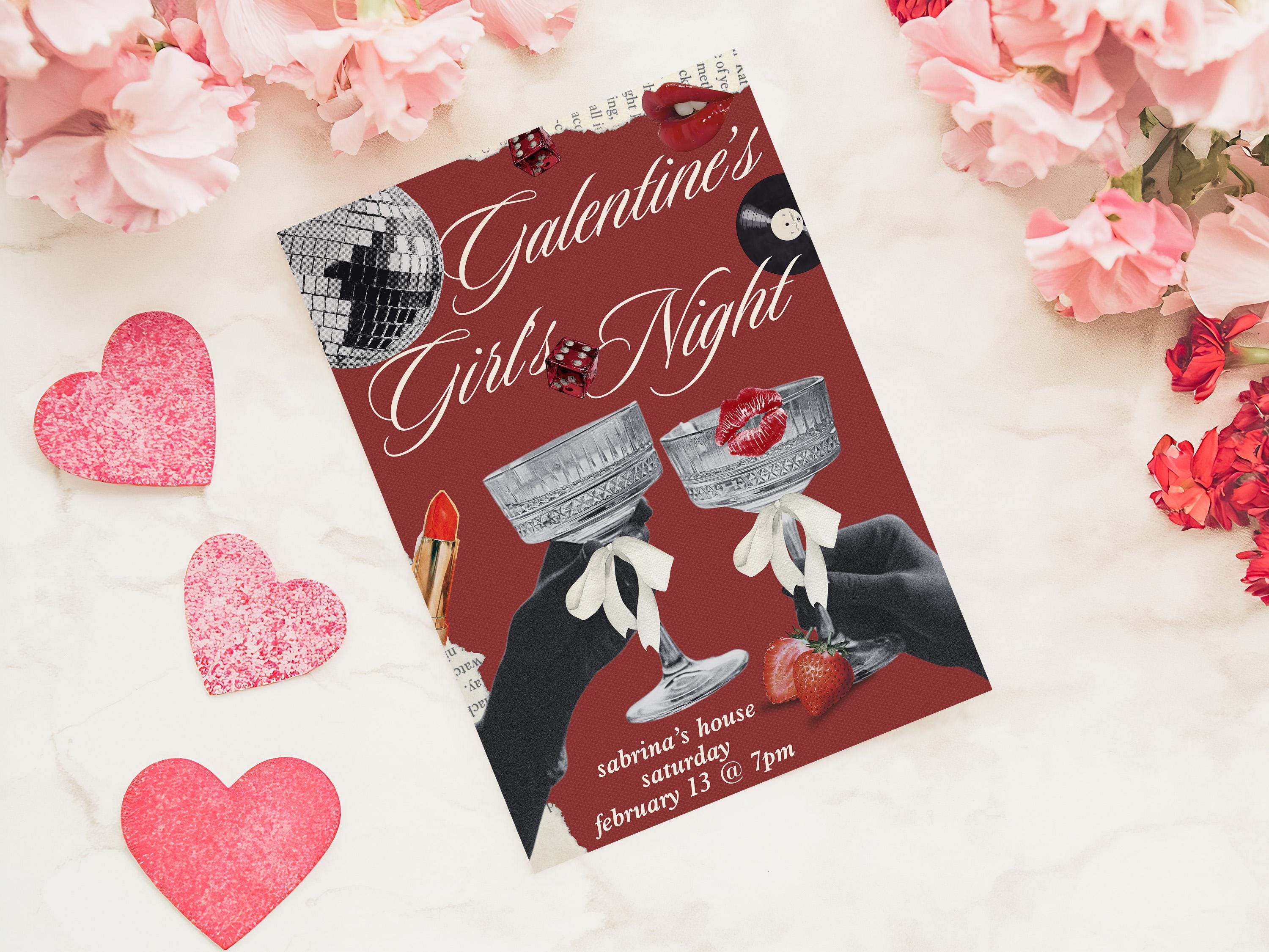 Girl's Night Invitation Retro Galentine's Invite Vintage Editable ...
