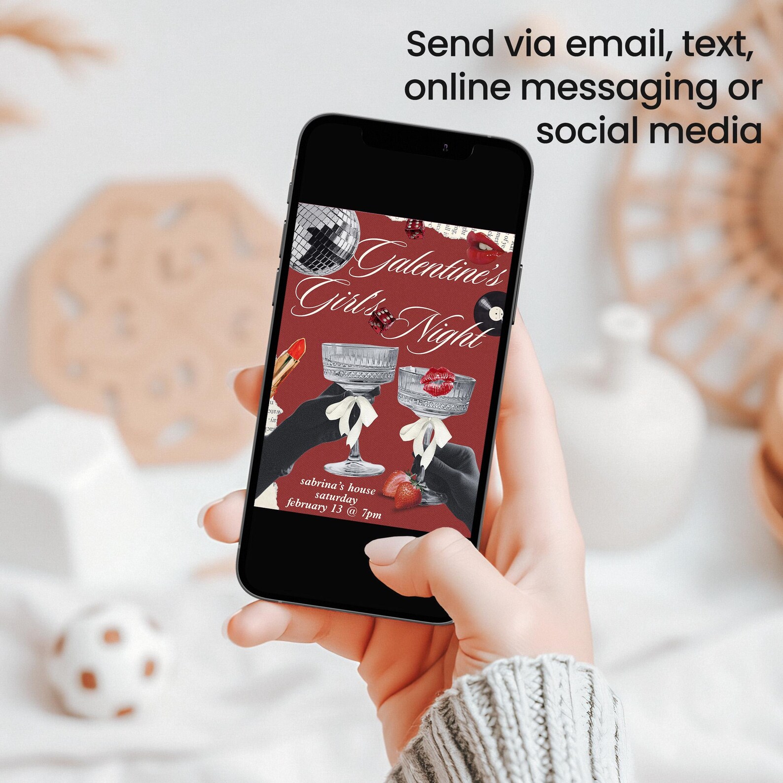 Girl's Night Invitation Retro Galentine's Invite Vintage Editable ...