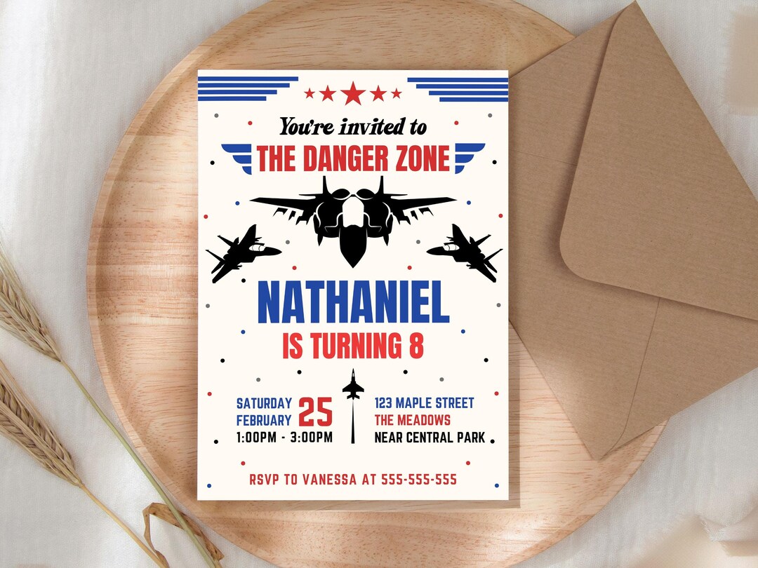 Editable Jet Fighter Birthday Invitation, Pilot Fighter Birthday Boy ...