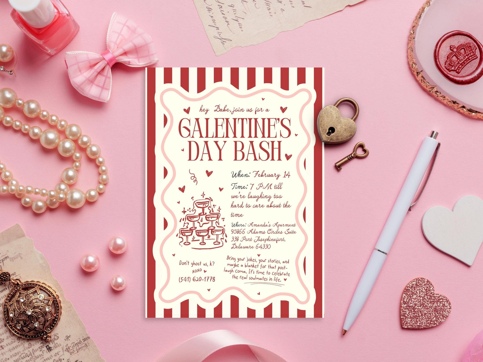 Galentine's Day Party Invitation Template Handwritten Editable Friends ...