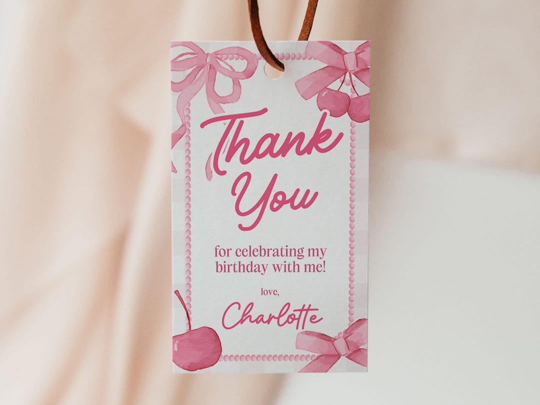 Bow Birthday Party Favor Tags Editable Bow Gift Tags Coquette Birthday ...