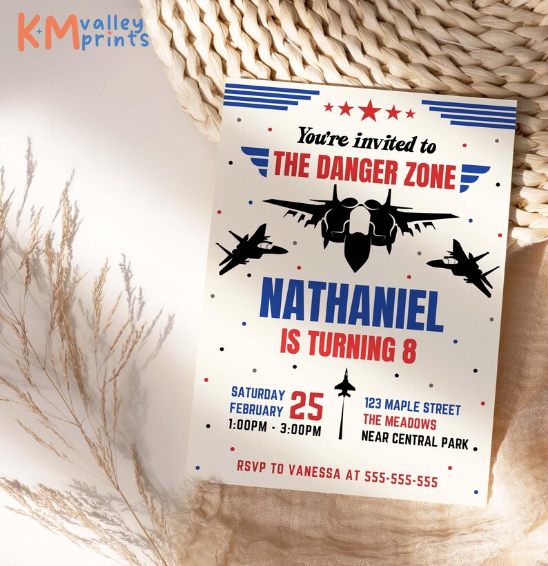 Editable Jet Fighter Birthday Invitation, Pilot Fighter Birthday Boy ...