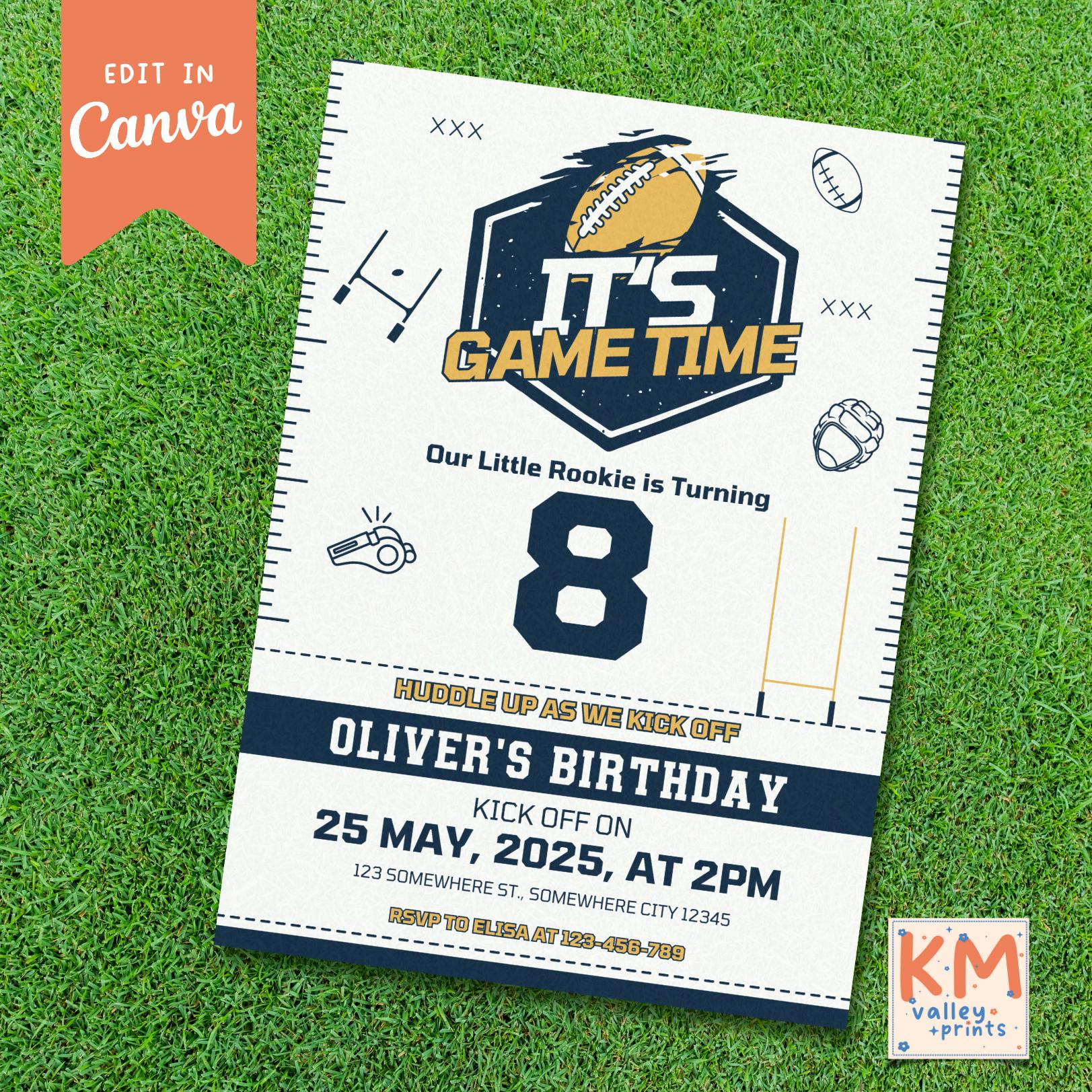 Printable Football Invitation, It's Game Time, Boy Birthday Invite ...