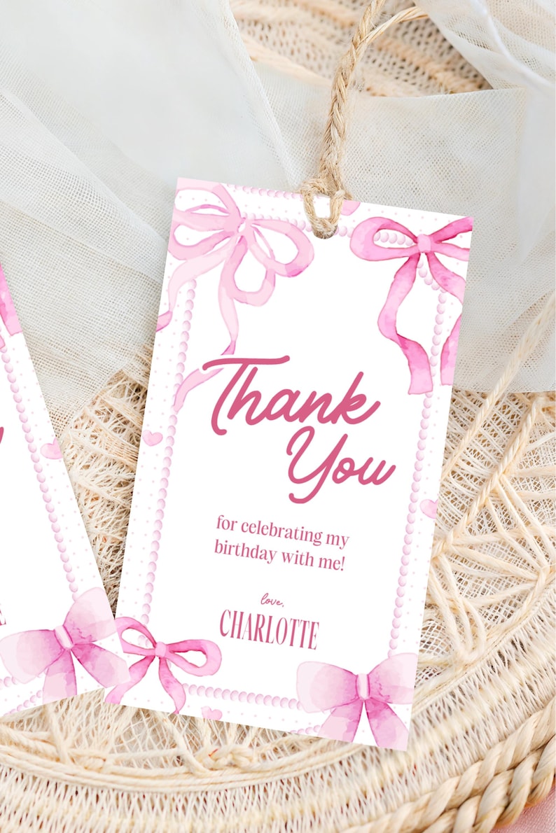 Bow Gift Tag Editable Bow Gift Tag Favor Printable Pink Coquette Bow ...