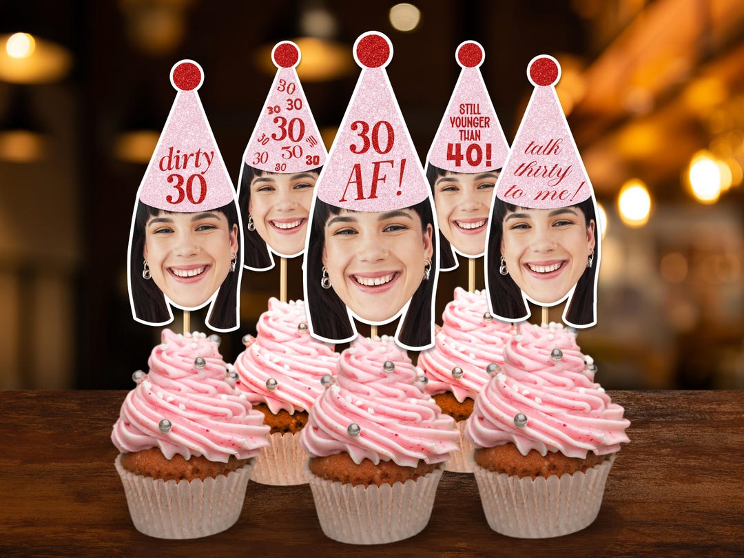 Custom Topper Face for Womens 30th Birthday Party Hats Face Cupcake ...