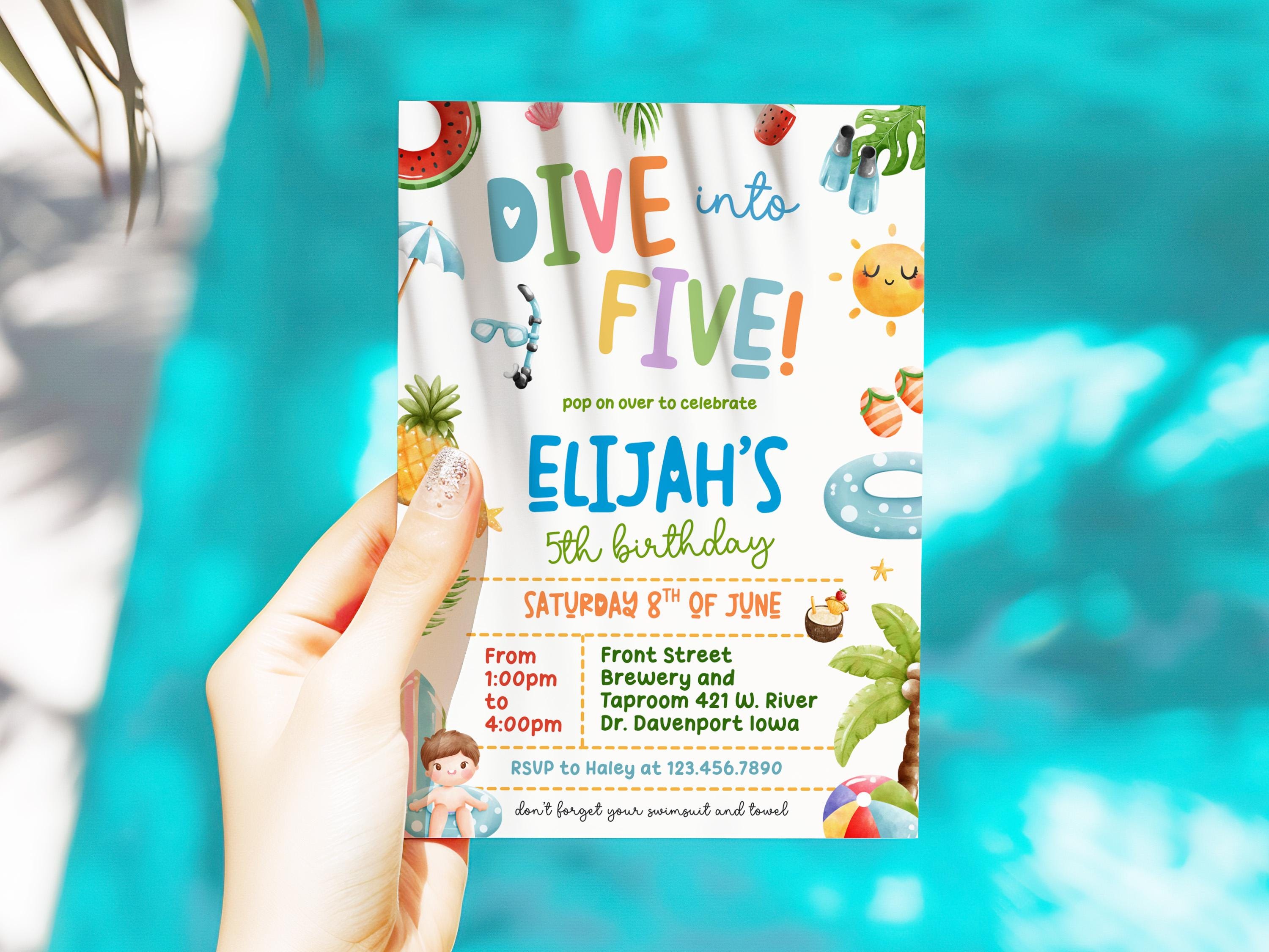 Dive Into Five Birthday Invitation 5th Birthday Invitations Boys Summer ...
