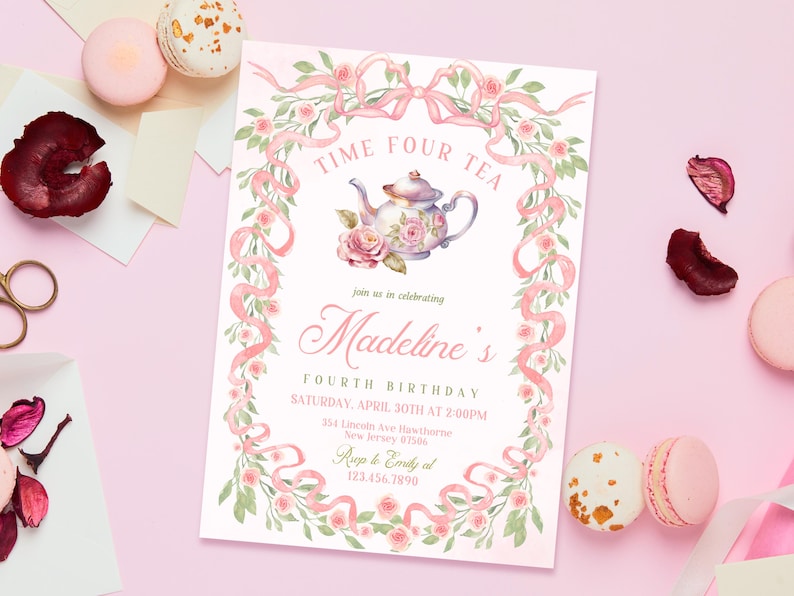 Birthday Tea Invite Princess Tea Party 4th Birthday Girls Tea Invite ...
