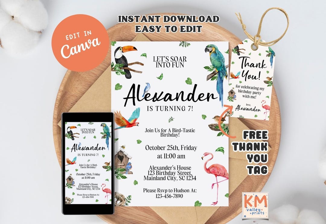 Bird Nerd Birthday Party Invitation, Editable Bird-tastic Template ...