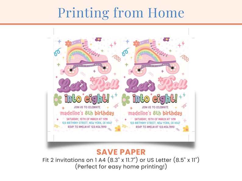 Roller Skate Birthday Party Invitation Girl Roller Skate Invite Let's ...