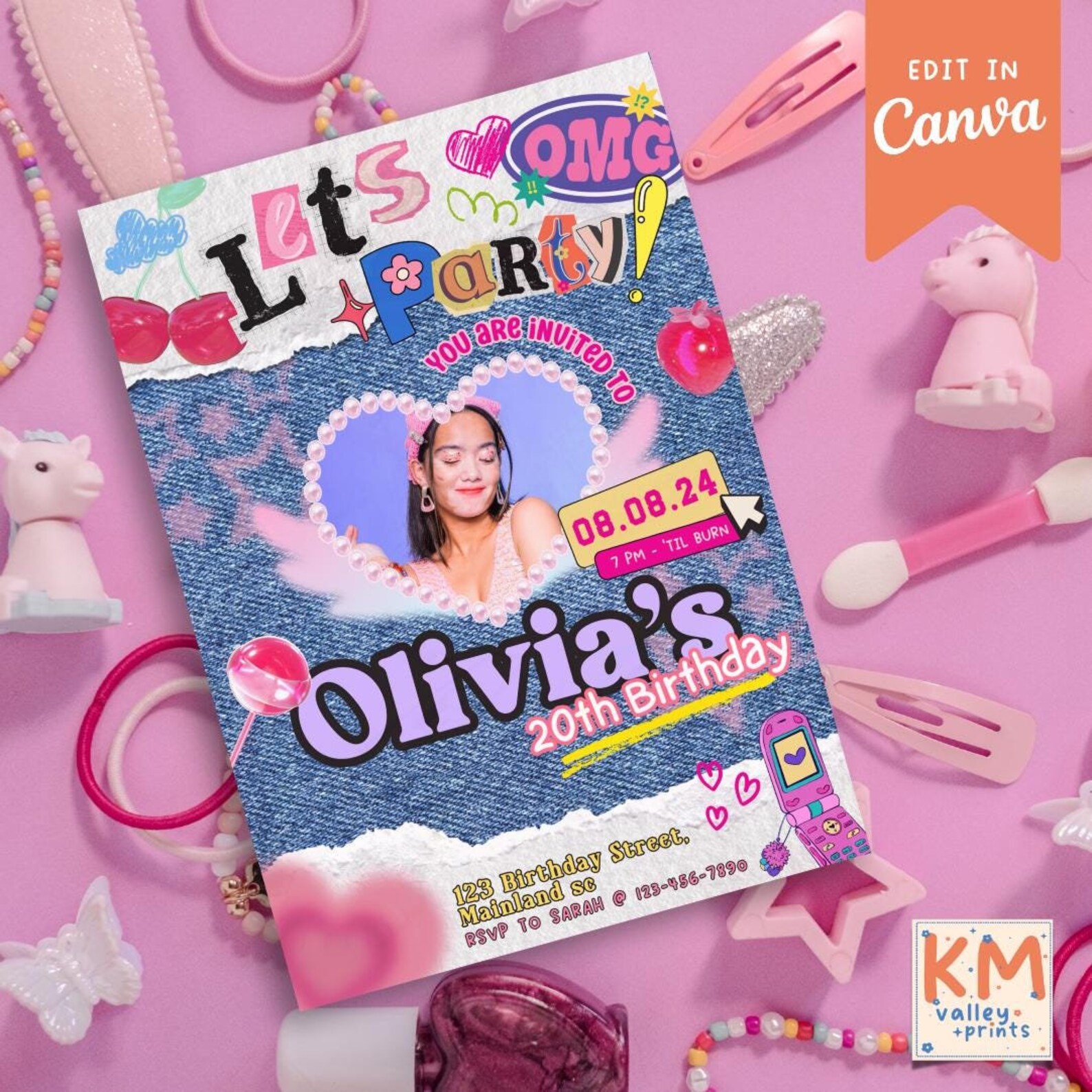 Y2k Birthday Invitation Editable 2000s Girly Themed Birthday Invite ...