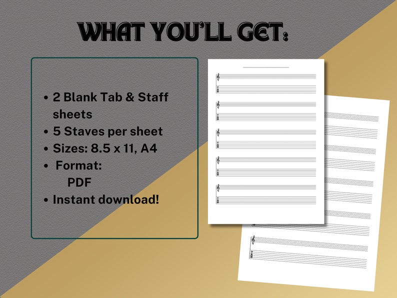 Blank Staff & Tab Paper for Guitar, Music Notation and Tablature Sheet ...