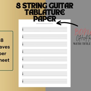 Blank 8 String Guitar Tab Paper, Music Sheets, Tablature, Electric ...
