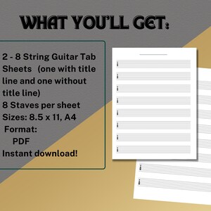 Blank 8 String Guitar Tab Paper, Music Sheets, Tablature, Electric ...