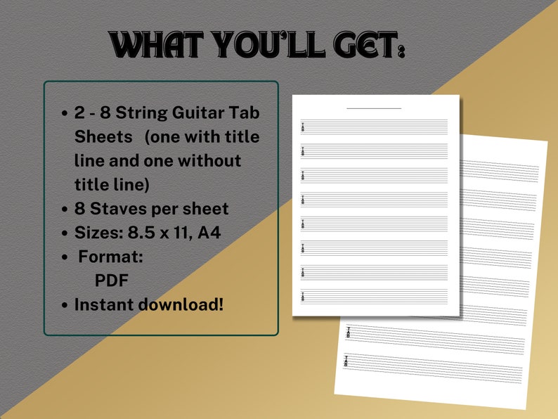 8 String Guitar Tab Paper, Printable Music Sheets (digital Download) - Etsy