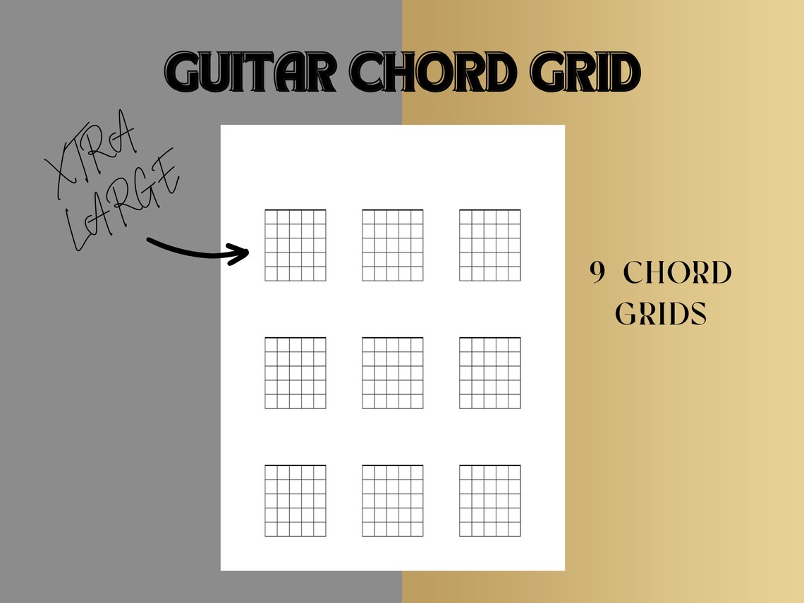 Blank Guitar Xtra Large Chord Grid, Blank Chord Diagram, Guitar Chord ...