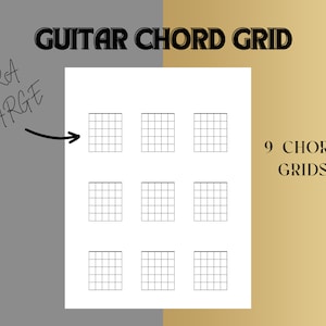 Blank Guitar Xtra Large Chord Grid, Blank Chord Diagram, Guitar Chord ...
