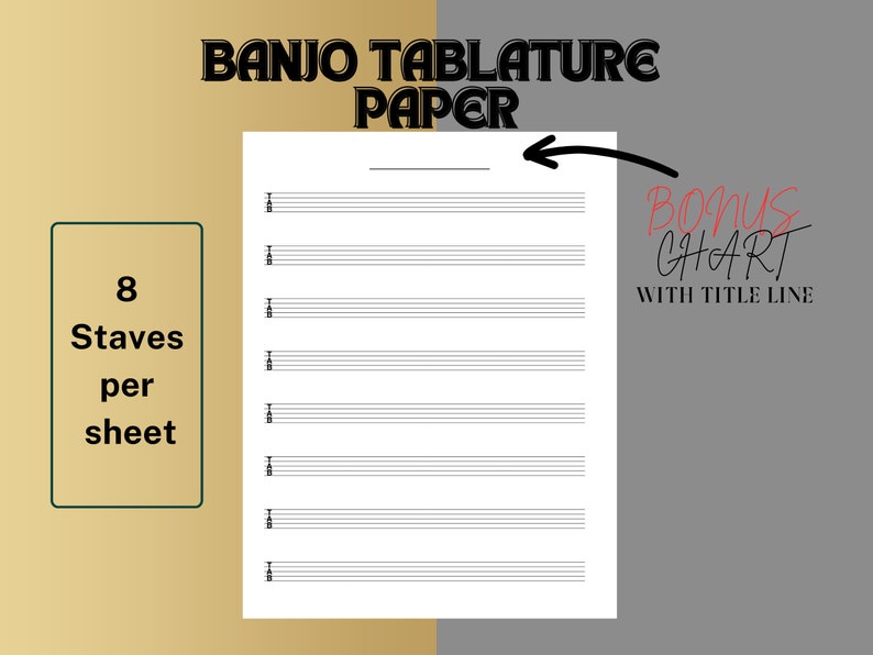Blank Banjo Tab Paper, Tablature Sheet, Printable Digital Download - Etsy